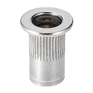 uxcell #10-32 Rivet Nuts Aluminium Alloy Knurled Flat Head Threaded Insert Nut Silver 50pcs