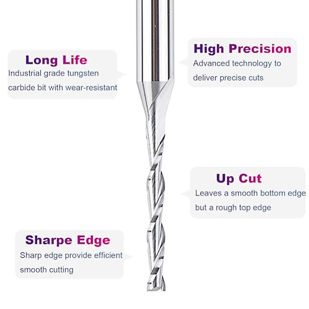 SpeTool Extra Long CNC Spiral Router Bits with Up Cut 1/8 inch Cutting Diameter, 1/4 inch Shank 3 inch Extra Long HRC55 Solid Carbide End Mill for Wood Cut, Carving