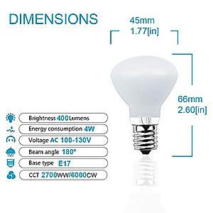 Bonlux R14 E17 Reflector LED Light Bulb, 4W LED E17 Intermediate Base Floodlight 40W Incandescent Replacement Bulb for Cabinet Reading Light, Spotlight, Exhibition Light, Daylight 6000K (4-Pack)