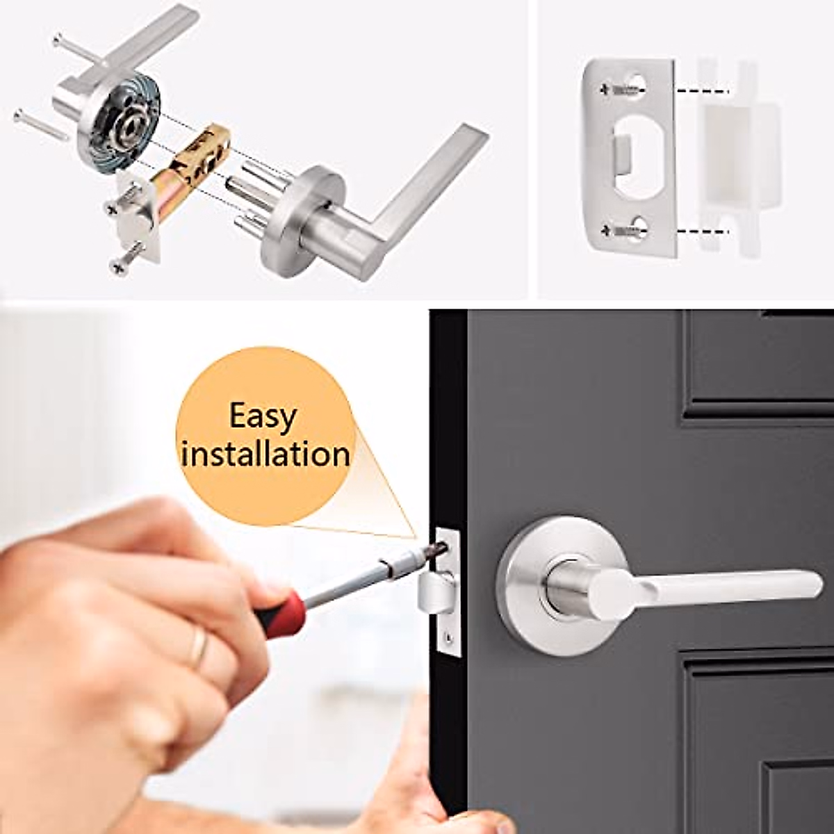 Probrico Keyless Door Lever Handles Passage Interior Locksets Brushed Nickel Finished Hardware 6 Pack