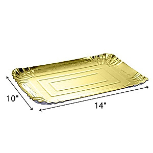 ZEAYEA 30 Pack Gold Serving Trays, Disposable Cookie Trays Platter for Parties, Rectangle Sturdy Paper Cardboard Serving Platters for Dessert Table, Cupcake Display, Birthday Party, Wedding, 14" x 10"