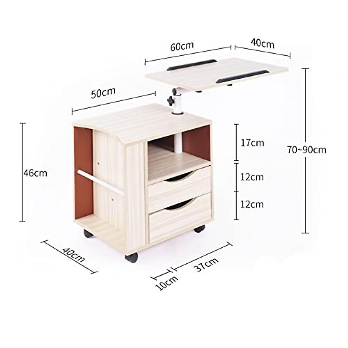 HIGOH Bedside Table Rotatable Notebook Desk Bedside Table Removable Bedroom Side Cabinet Multi-Functional Storage Cabinet