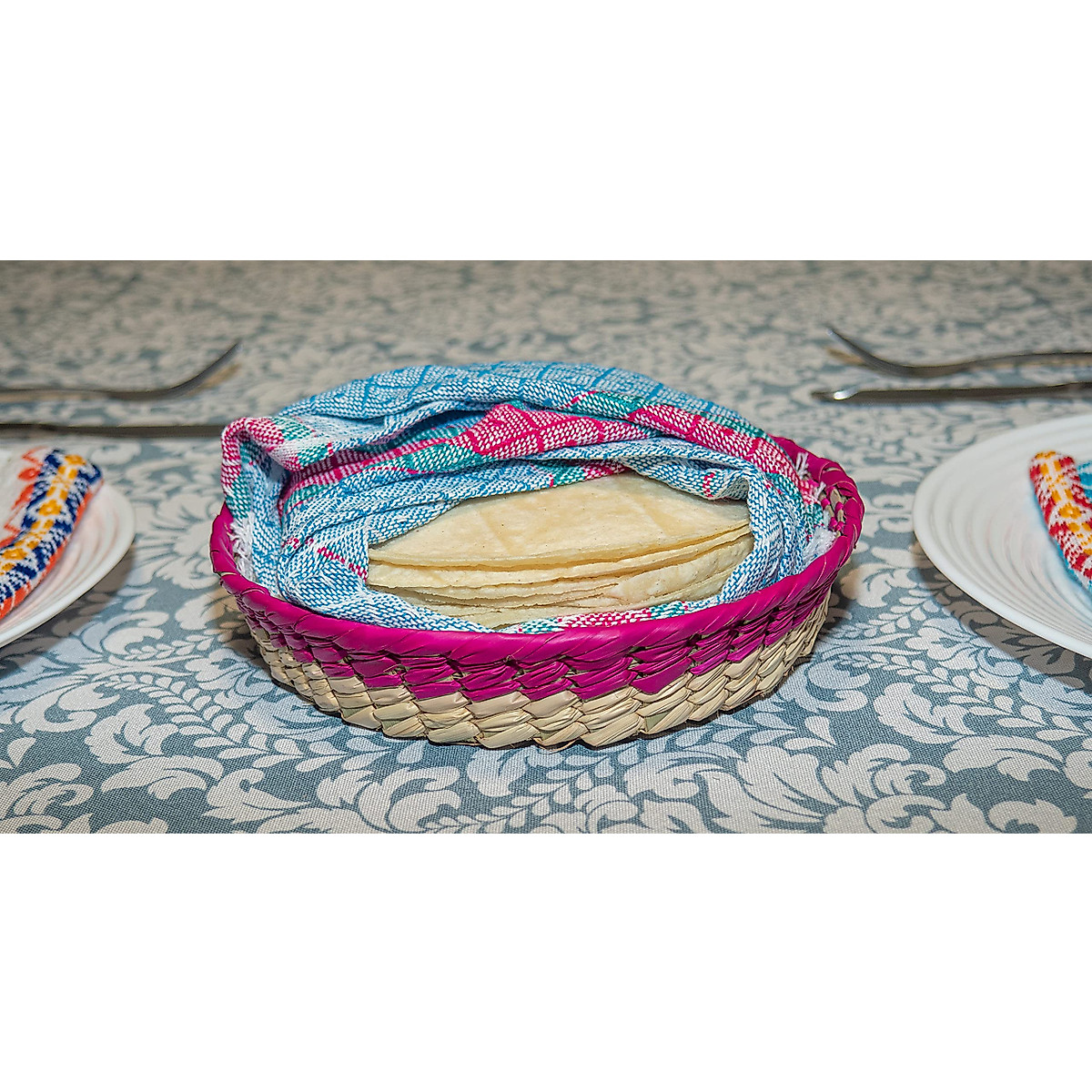 Mexican Tortilla Basket Set - Large Tortilla Warmer 8 inches - Vibrant Tortilla Holder, Pancake Warmer, Taco Keeper - Authentic Tortillero Set for Kitchen, Party Mexican Décor (3, 1/2 Kg)