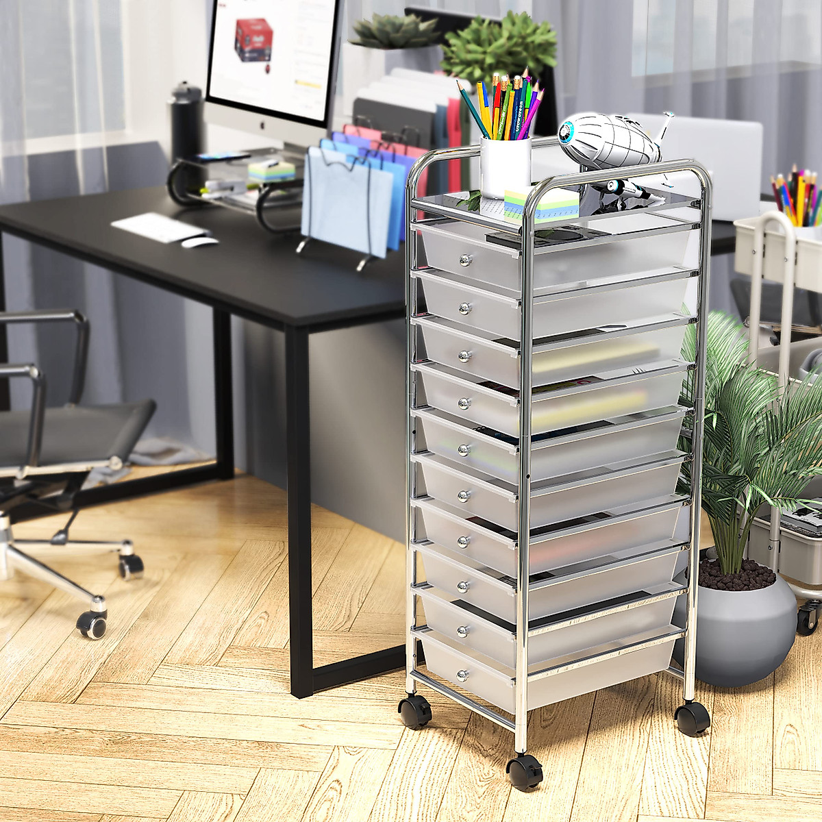 SimpleHouseware Utility Cart with 10 Drawers Rolling Storage Art Craft Organizer on Wheels, Metal