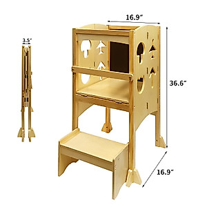 Leipal Foldable Kitchen Step Stool for Kids Toddlers with Drawing Blackboard Folding Toddlers Extra Small Stool Wooden