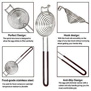 1 Pack Stainless Steel Yolk White Separator Tool Long Handled Egg White Separator, Egg Separator for Baking Cake, Kitchen Gadget (Large)