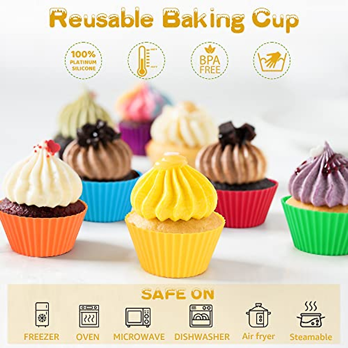 Lingtoolator upcake Liners, Set of 36 Muffin Baking Cups, Nonstick Silicone Muffin Liners, Reusable No Stick Silicone Cupcake Molds, 2.75” Silicone Cupcake Baking Cups, mini Multicolored