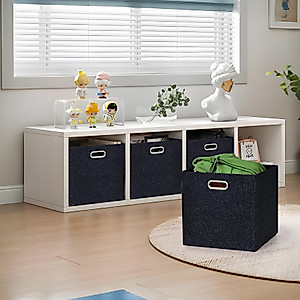 Bosmsd 13x13x13 in Collapsible Storage Bins, Foldable Fabric Cube Storage Boxes with 2 Handles, Ideal for Shelves, Closets, and Clothes, Set of 4