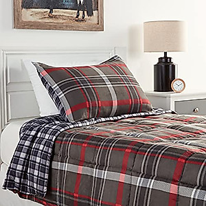 Eddie Bauer - Twin Comforter Set, Reversible Plaid Bedding with Matching Sham, Home Decor for Colder Months (Willow Dark Grey, Twin)