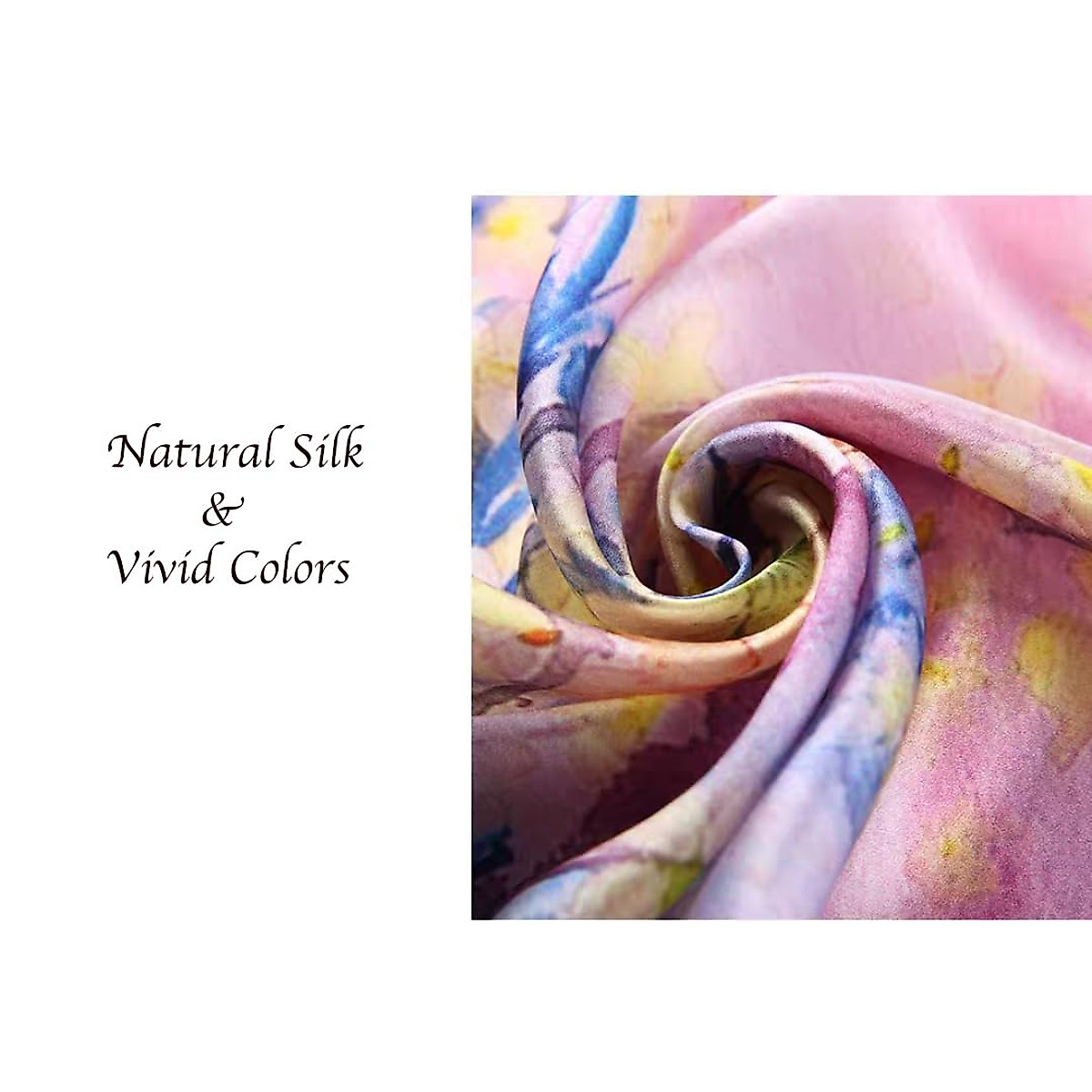 ANDANTINO 100% Mulberry Silk Long Scarf for Women Large Shawls for Headscarf and Neck- Oblong Hair Wraps with Gift Packed (Pink&Yellow Blossoms)