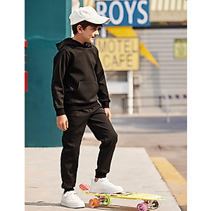 Arshiner Boy's Tracksuit Pullover Hoodie Jogging Pants Set 2 Pieces Sweatsuit Black