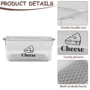 Yomjarl Cheese Container Airtight with Draining Basket Cream Cheese Sliced Cheese Box with Lid Cheese Saver for Fridge Cheese Keeper Cream Block Shredded Cheese Storage Box Saver Clear