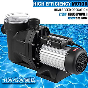 TOPDEEP Pool Pump 2.5 HP Inground, 8800 GPH Self Primming pool pump above ground, 1850W Single Speed Swimming pool pumps with Strainer Basket & 2Pcs Connectors