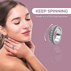 Shop LC Spinner Anxiety Rings for Men Women 925 Sterling Silver Swirl Statement Jewelry Wedding Band Stress Relief Gifts for Women Size 10 Birthday Gifts