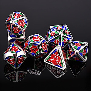 SUWEILE SZSZ Nebula Metal Polyhedral Dice Set D4 D6 D8 D10 D% D12 D20 for Table Games RPG DND 0212 (Color : White Rainbow8)