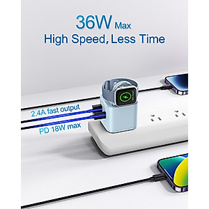 BeaSaf 36W for Apple Charging Block with Built-in Watch Charger, Foldable PD Fast Charger Block for iPhone, Dual Ports Wall Charger Compatible with Apple Watch iPhone AirPods(Blue)