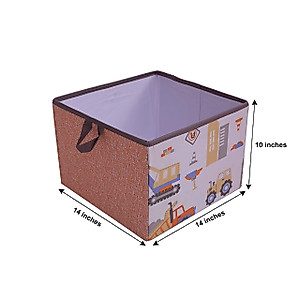 Bacati - Large Storage Tote Construction Yellow/Orange/Grey/Blue Boys 14 X 14 X 10 inches