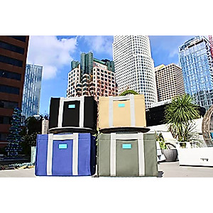 Premium Canvas Tote Bag (16Wx12H x7D) Pancake Mini Folds Flat, Slip-in Pockets, Removable Base, Anti-Theft Pocket