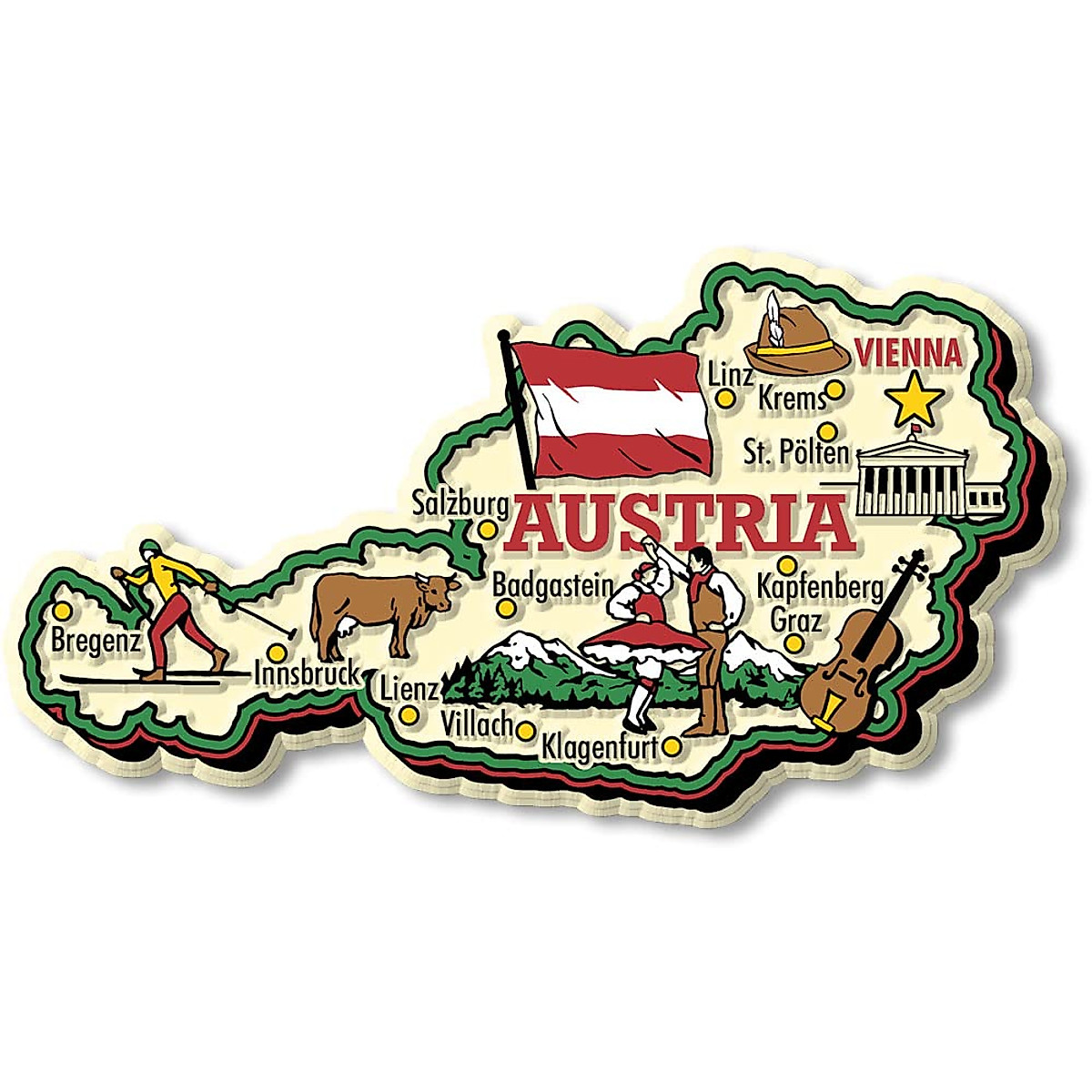 Austria Jumbo Country Map Magnet by Classic Magnets, Collectible Souvenirs Made in The USA