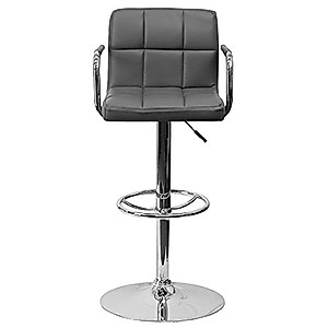KLS14 Modern Barstools Hydraulic Adjustable Height 360-Degree Swivel Seat Sturdy Steel Frame Padded Cushion Seat Dining Chair Bar Pub Stool Home Office Furniture - Set of 2 Grey #1978