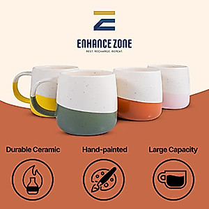 Ceramic Coffee Mugs Set of 4 - Large Stoneware Cups - Hand-Painted, Two-Tone Glazed Mug for Coffee, Tea, and More - Microwave & Dishwasher Safe