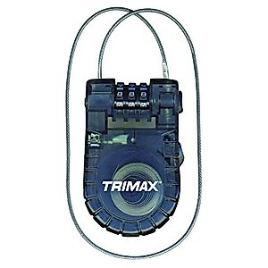 Trimax Retractable Cable with 3-Diget Combination Lock 3' L X 3Mm T33RC, Blister Packaging , Black