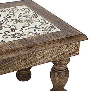 SAVON Wooden Step Stool Small Footstool footrest Table White Flowers