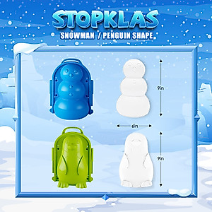 STOPKLAS Snowball Maker Tool Snow Toys for Kids, Snow Molds Snowman Kit with Storage Bag, Outdoor Winter Toys for Toddlers with Duck Snowball Maker Dinosaur Soccer Snow Clips Penguin Castle