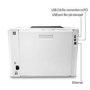 HP Color Laserjet Pro M454dn Print only Wired Laser Printer, 2-line Backlit LCD Display, 28 ppm, Auto Duplex Printing, 600 x 600 dpi, 8.5 x 14, USB 2.0, Ethernet, White, Cbmou Printer Cable