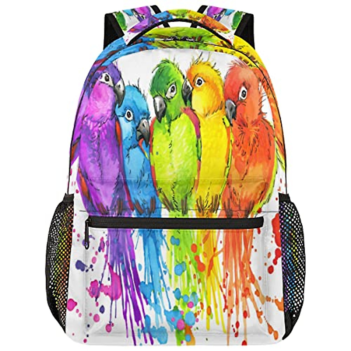 GzLeyigou Watercolor Parrot Daypack Backpacks Computer Laptop Backpacks, Large Capacity Bookbags with Adjustable Shoulder Strap, Travel Hiking Camping Casual Daypack for Adult/Women/Men/Boys/Girls
