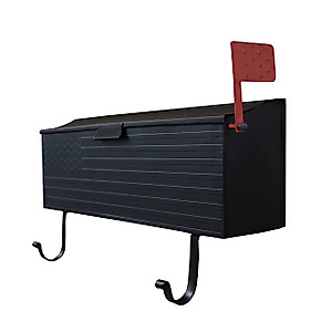 Black Patriotic Metal Wall Mounted Mailbox with Outgoing Mail Flag and Newspaper Hangers