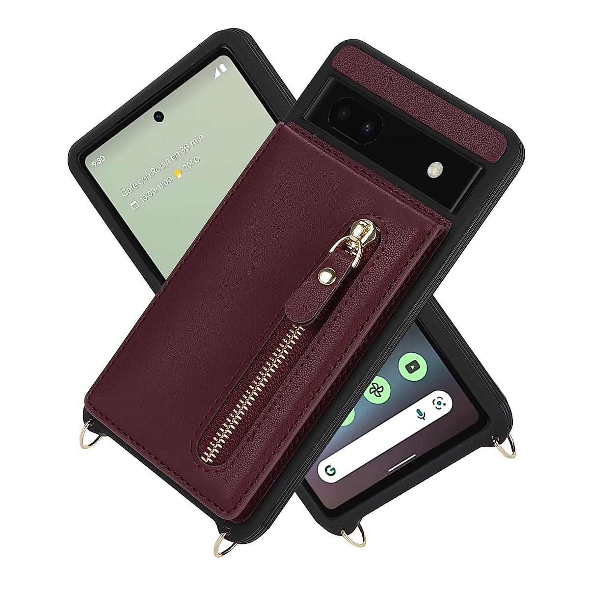 DEYHU for Google Pixel 6a Case with Card Holder for Women,for Pixel 6a Phone Case Wallet with Strap Credit Card Slots Crossbody with Kickstand Zipper Case - Red Wine