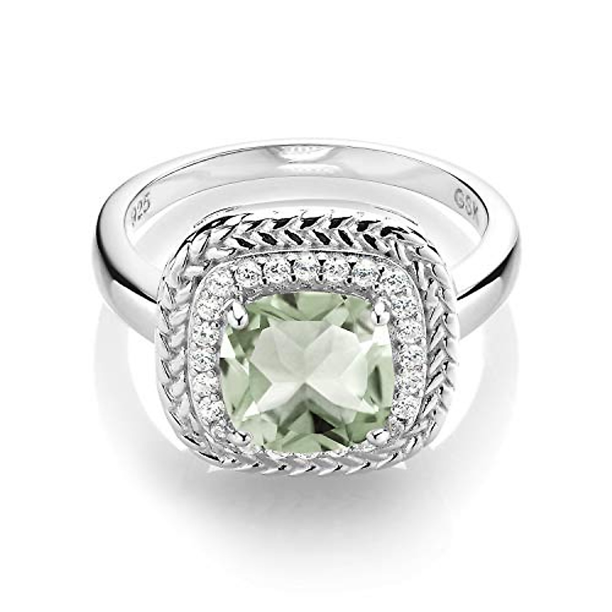 Gem Stone King 925 Sterling Silver 8MM Cushion Gemstone Birthstone Halo Engagement Ring | Wedding Engagement Anniversary Promise Ring For Women | Available In Size 5, 6, 7, 8, 9