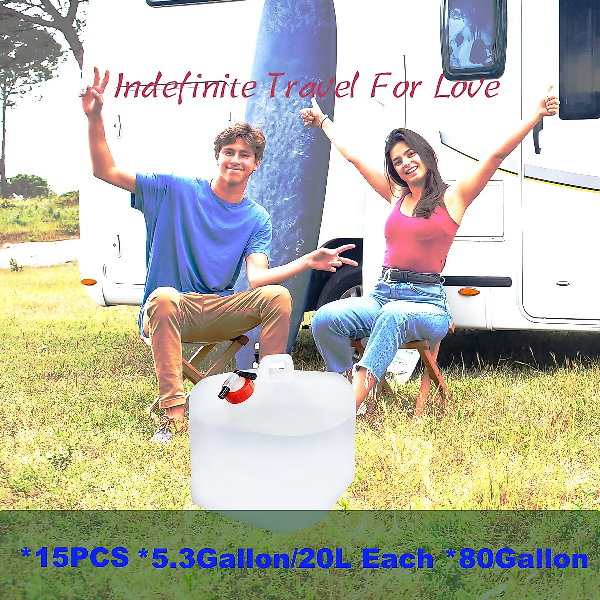 WMXWAN 80gallon(300litres) Water Storage Containers, Emergency Water Storage 15pcs×5.3gallon/20l，Collapsible Water Containers, BPA Free 5Gallon Water Jug Water Tank with Spigot For Fishing, Camping.