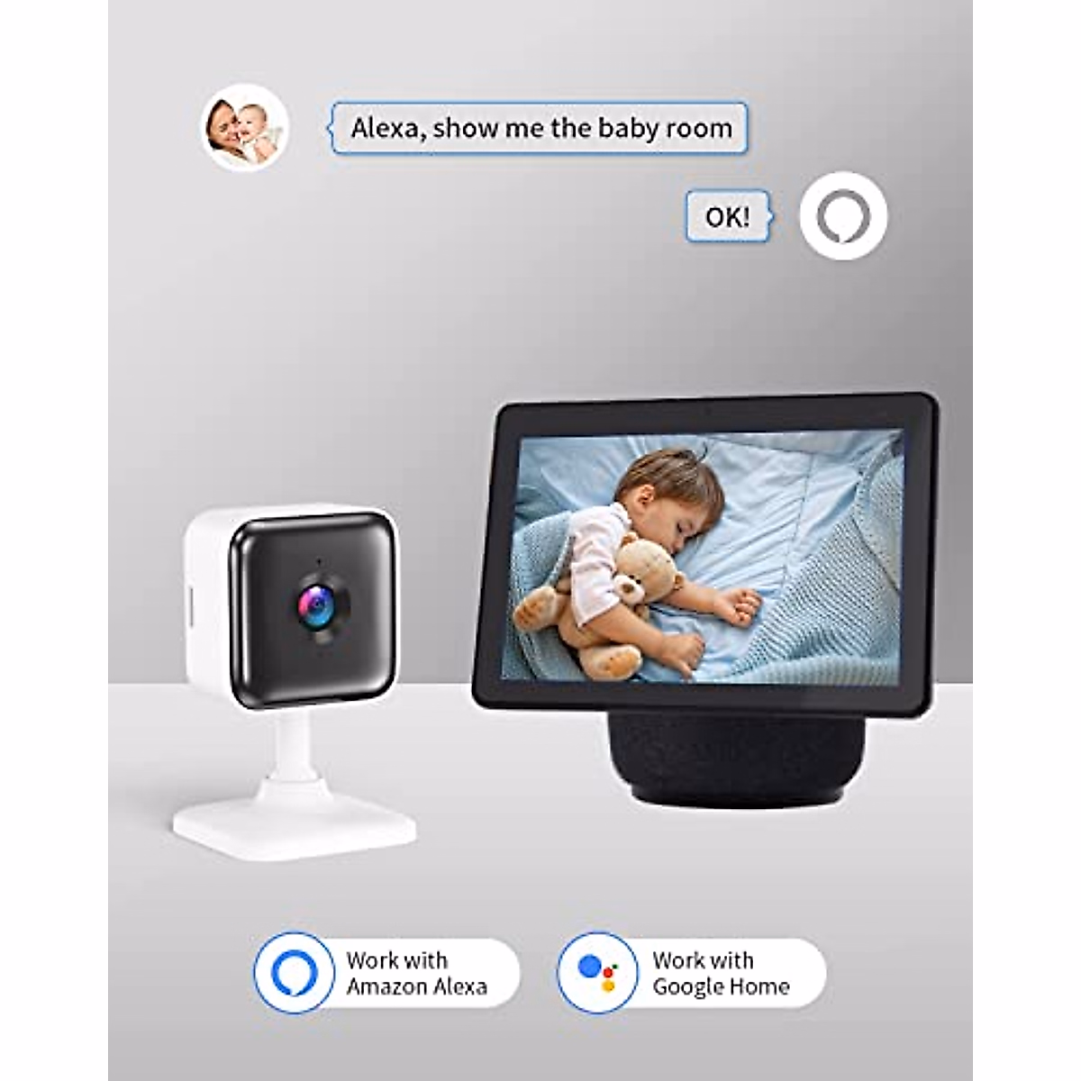 Indoor Security Cam 1080P HD Wi-Fi Smart Home Camera with Night Vision, 2-Way Audio, Motion Detection, Compatible with Alexa & Google Home Hub, Baby/Pet/Elderly