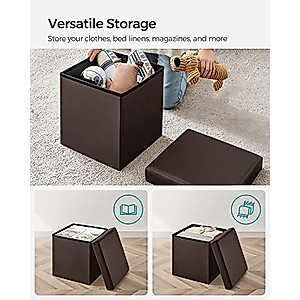SONGMICS 15" x 15" x 15" Storage Ottoman Cube / Footrest Stool / Coffee Table / Puppy Step, Holds Up to 660lbs , Faux Leather ,Brown ULSF10B
