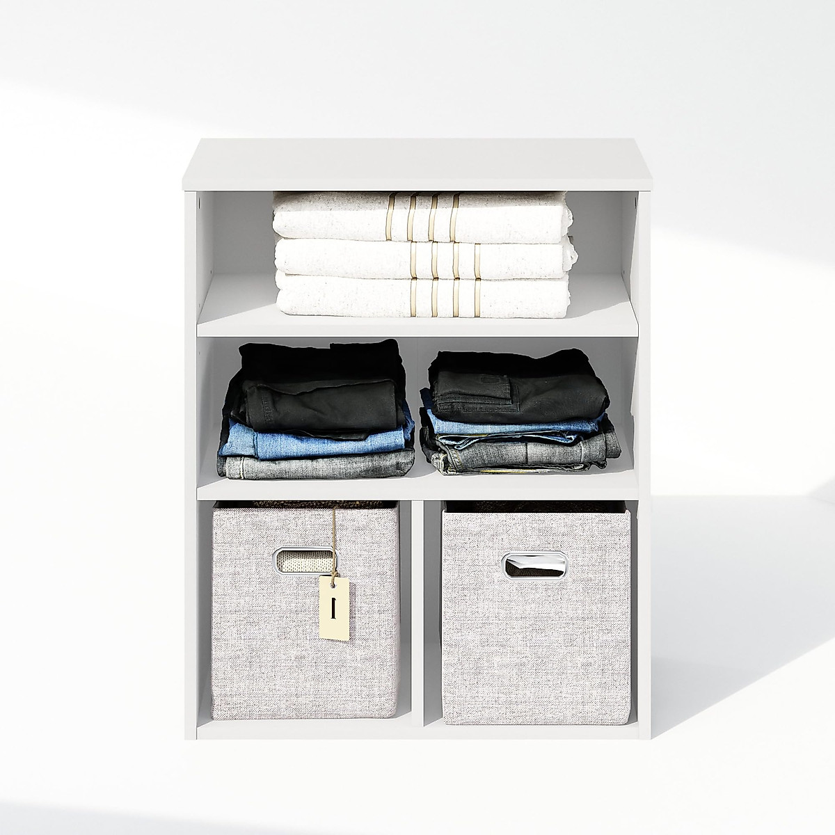 Furinno Reed 3 Tier Multipurpose Open Shelf Clothing & Closet Storage Organization, White