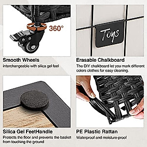 GREENSTELL Storage Basket with Wheels and Lid, 65L Handwoven Large Shelf Basket with Cotton Liner and Metal Frame, Foldable & Easy to Install, Storage Box Basket Bin with Handle Black