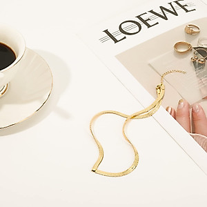 NALISASA 14K Gold Flat Snake Chain Choker Necklaces, Simple Minimalist V-Shaped Short Collar Clavicle Necklace Women Jewelry, Herringbone Necklace for Women