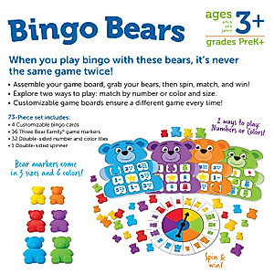 Learning Resources Bingo Bears, Educational Indoor Games, Toddler Brain Toys, Toddler Preschool Learning, 73 Pieces, Age 3+