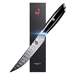 TUO Kitchen Steak Knife - 5 inch Straight Single Steak Knife - AUS-8 Japanese Steel - Full Tang G10 Handle - Falcon S Series with Gift Box