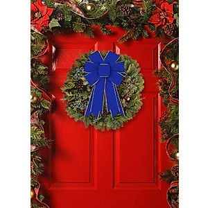 ALIBBON 2.5 Inch x 10 Yds Royal Blue Velvet Ribbon Navy Blue Gold Egde Wired Ribbon Christmas Blue Solid Ribbon for Gift Wrapping Wreath Bows Wedding Birthday Party Supplies DIY Crafts Decor