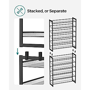 SONGMICS Shoe Rack, 12-Tier Tall Metal Shoe Storage Organizer for Closet, Entryway, Garage, Set of 2 6-Tier Big Stackable Shoes Rack Shelf, Adjustable Feet & Slanted Shelves, Holds 48-60 Pairs, Black