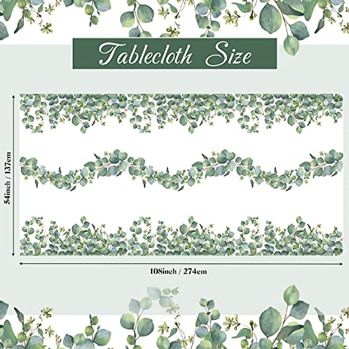Remagr Eucalyptus Leaf Tablecloths Plastic Sage Greenery Table Cover Rectangle Disposable Green Leaves Cloths Decorations for Baby Bridal Shower Birthday Spring Summer Party, 108 x 54 Inch (3 Pcs