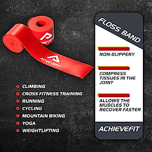 ACHIEVE FIT Muscle Compression Floss Bands - Therapy Rehab Band for Increasing Mobility - Recovery Fitness Bands for Tack and Flossing - Includes Nylon Travel Pouch Bag (2X Red 7' x 2" X 1.5 MM)