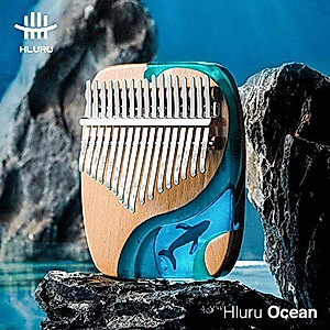 Hluru Resin Ocean Blue Kalimba | New 17 Key Whale Flat Board Thumb Piano No Screen Birthday Music Gifts