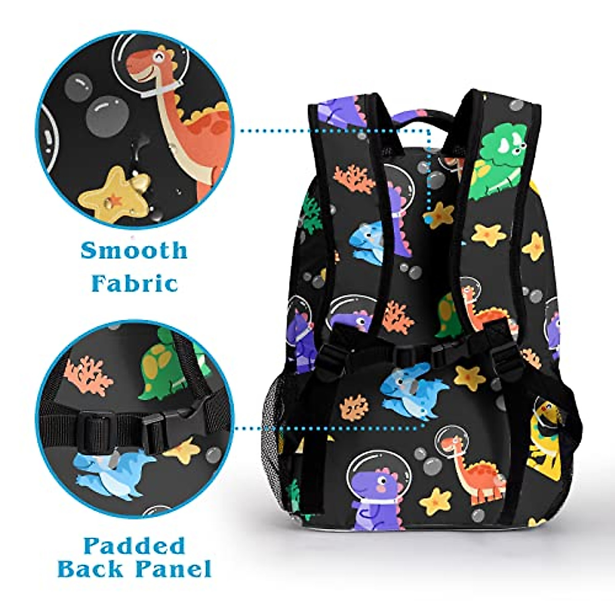 Dacawin Cute Dinosaurs Backpack Ocean Theme Cartoon Animals Backpacks Dino Starfish Corals Casual Daypack Lightweight Durable Elementary School Bags for Toddler Kids Boys Girls