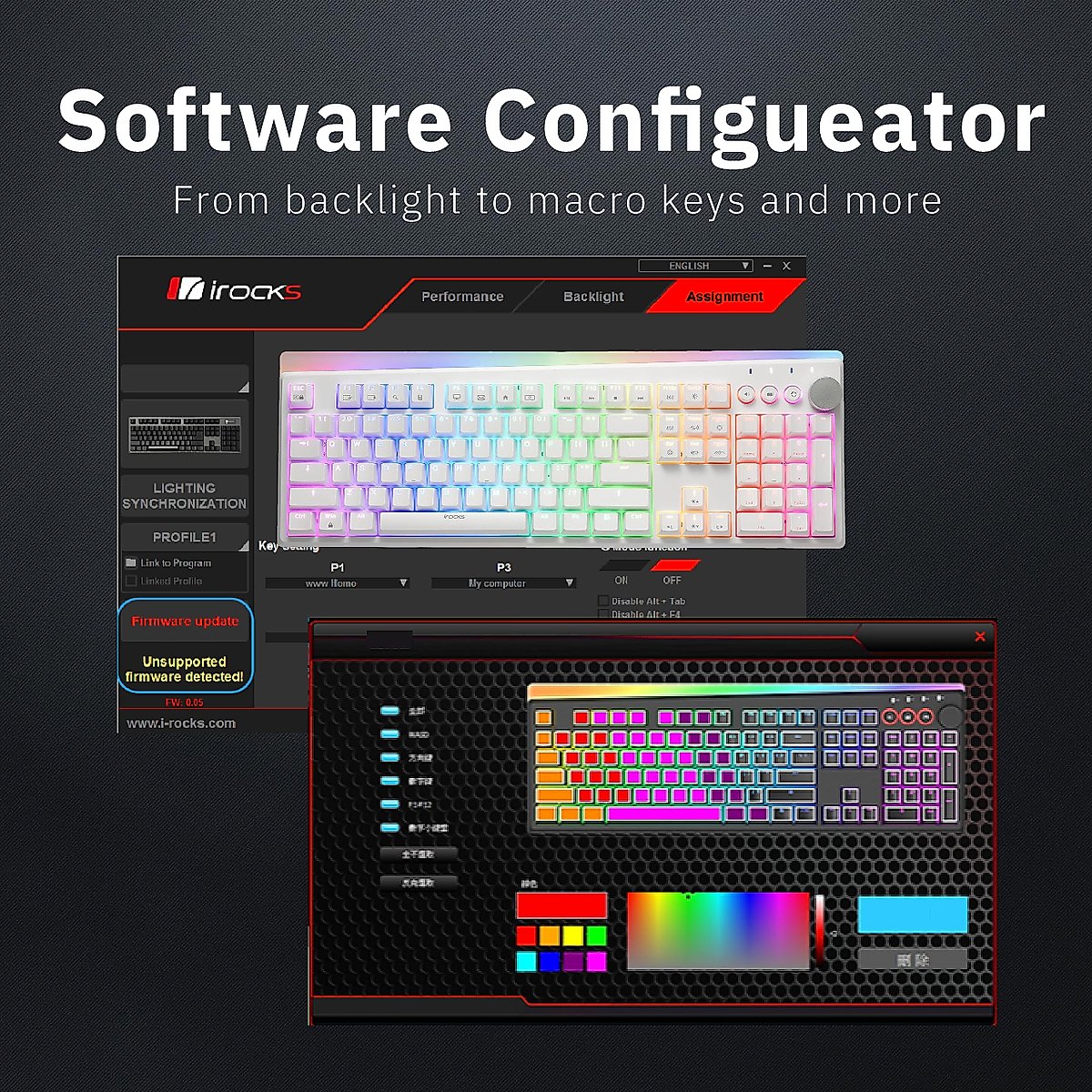iRocks K71R Wireless RGB Mechanical Gaming Keyboard,Gateron Switches Brown,PBT 107 Keys NKRO,RGB Backlit, Pro Keyboard for Gaming and Work,Dual Interface Wireless & Wired, Windows Laptop PC Mac,White