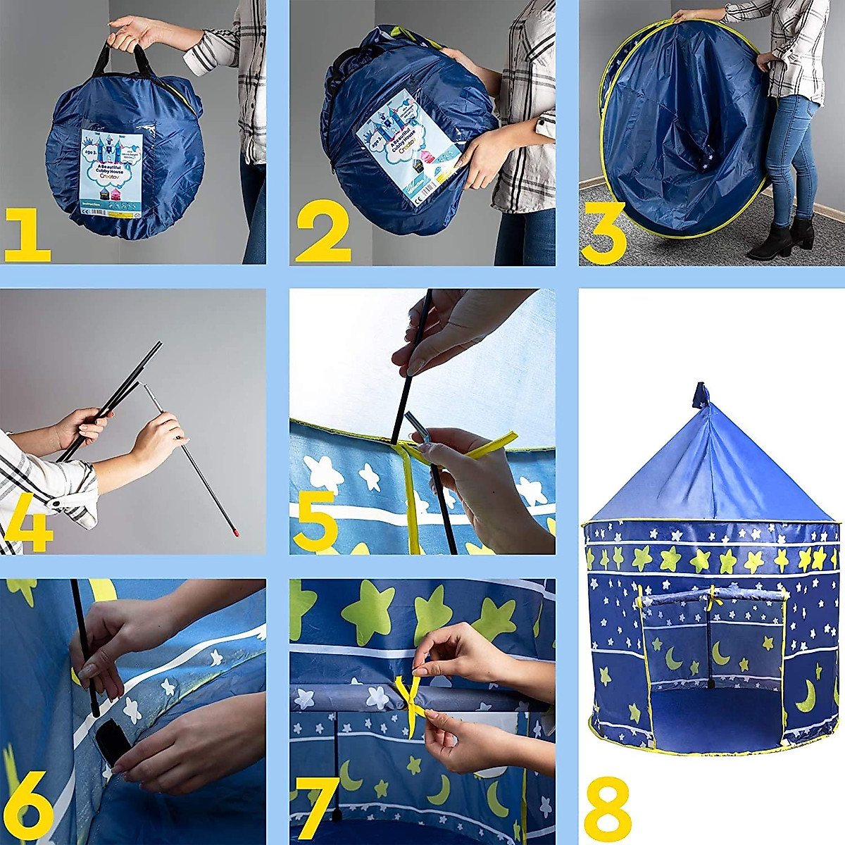 Creatov Kids Tent Toy Prince Playhouse - Toddler Play House Blue Castle for Kid Children Boys Girls Baby for Indoor & Outdoor Toys Foldable Playhouses Tents with Carry Case Great Birthday Gift Idea