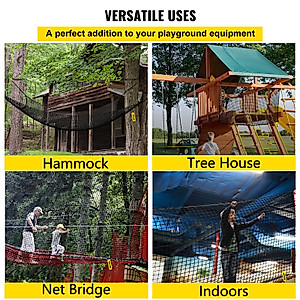 VEVOR Climbing Cargo Net, 14.8 x 10.5 ft Playground Climbing Cargo Net, Polyester Double Layers Cargo Net Climbing Outdoor w/500lbs Weight Capacity, Rope Bridge Net for Tree House, Monkey Bar, Rainbow